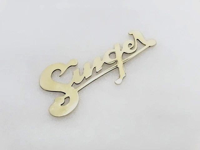 VINTAGE 1933 SINGER Car Radiator Grill Emblem Badge Brass Chrome Script ...