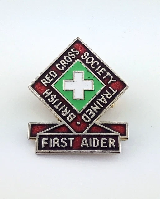 VINTAGE BRITISH RED CROSS SOCIETY TRAINED FIRST AIDER LAPEL BADGE c1960 ...