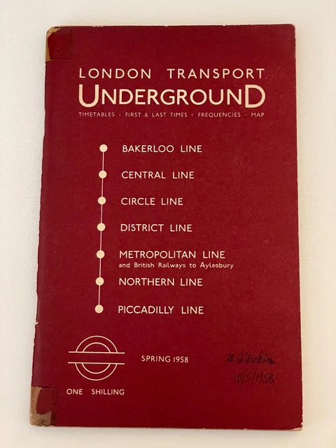 LONDON TRANSPORT UNDERGROUND Guide Timetables Map 1960 Bakerloo ...