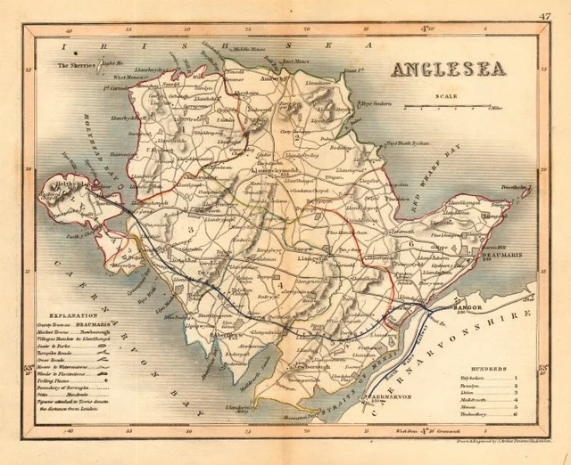 ANGLESEA COUNTY MAP by ARCHER & DUGDALE. Seats polling places 1845 old ...