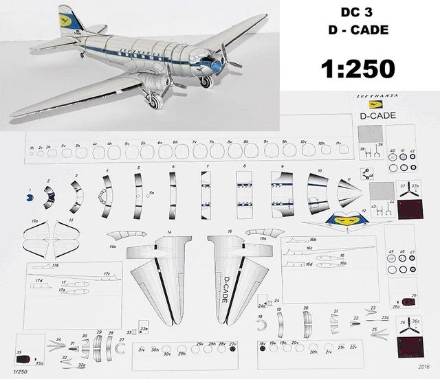 CARDBOARD MODEL PAPER model craft sheet - Douglas DC-3 Lufthansa D-CADE ...