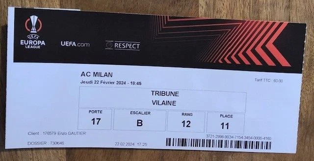 TICKET FOOT STADE Rennais Rennes VILLARREAL CF Europa League UEFA 23-2024 EUR 15,00 - PicClick FR