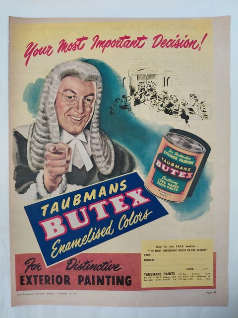 VINTAGE AUSTRALIAN ADVERTISING 1950s ad TAUBMANS BUTEX PAINT can art ...