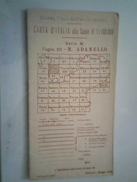 MAPPA MILITARE &GUERRA ITALO - AUSTRO GERMANICA ADAMELLO Serie M Foglio ...