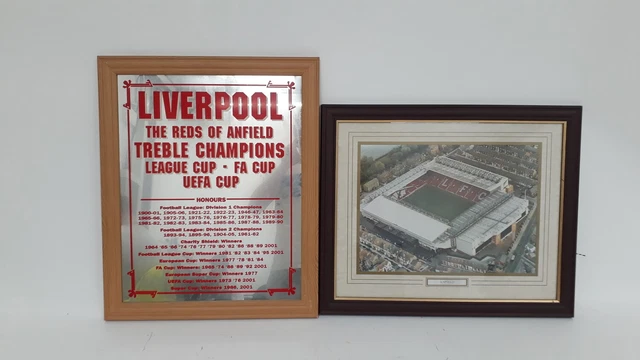 LIVERPOOL FC TREBLE Champions Plaque & Anfield Stadium Picture Frame £9 ...