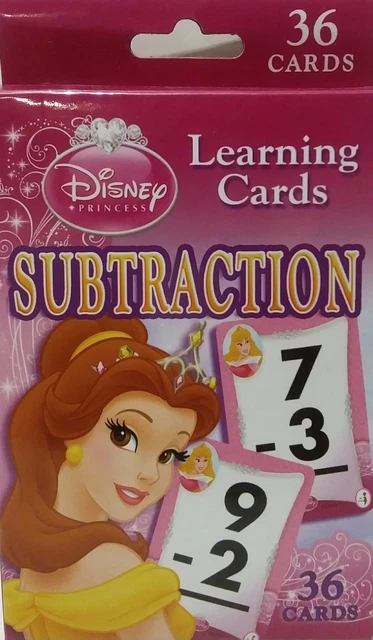 DISNEY PRINCESS BELLE Learning Educational Subtraction 36 Flash Cards ...