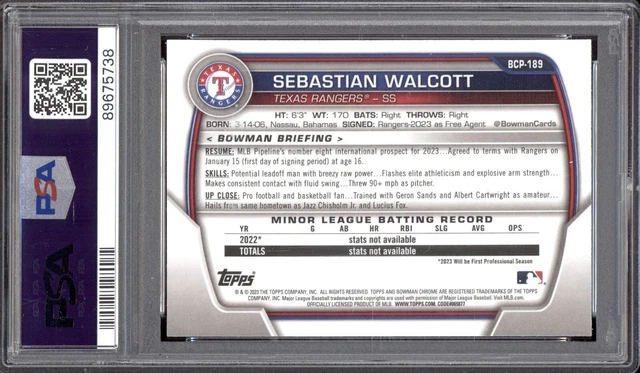 SEBASTIAN WALCOTT PSA 10 2023 Bowman Baseball Cromato #Bcp189 1A ...