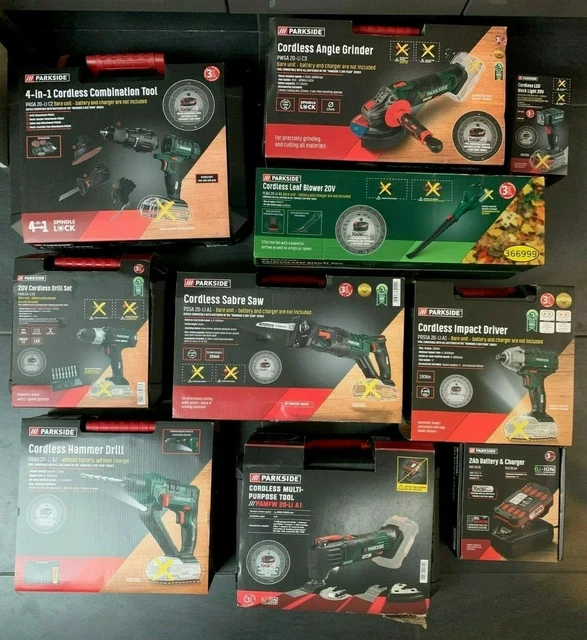 PARKSIDE CORDLESS 20V Drill, Multi Tool, Impact Driver, Saw, Blower ...
