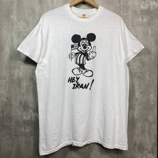 T-SHIRT VINTAGE HEY Iran Mickey Mouse doigt du milieu 1979 années 70 ...