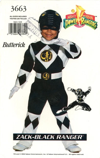 BUTTERICK 3663 MIGHTY MORPHIN POWER RANGER Black Sz XS-L Sewing Pattern ...