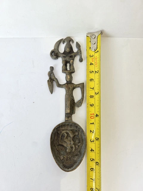 VINTAGE INDIAN HINDU Goddess Krishna Ceramonial Ritual Spoon Brass Tone ...