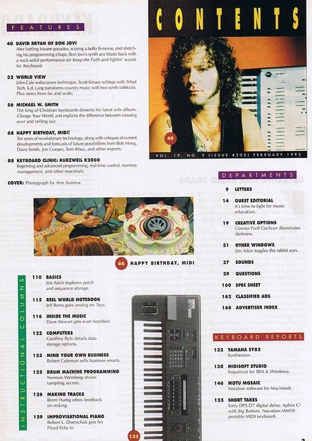 BON JOVI DAVID Bryan, Yamaha SY85, Kurzweil K2000 Tips in 1993 KEYBOARD ...