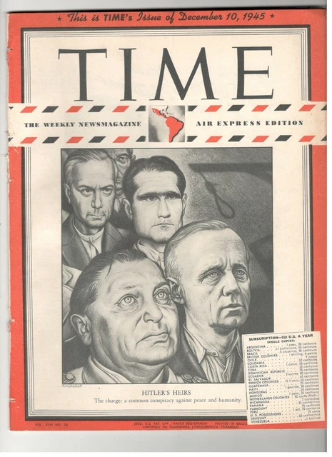 TIME MAGAZINE DECEMBER 10, 1945 HITLER HEIRS PROCESSO NAZISTI ...