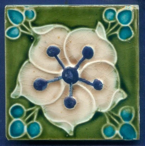 JUGENDSTIL FLIESE KACHEL, Art Nouveau Tile, Tegel, Villeroy & Boch, Dekor Blüte EUR 20,50 ...