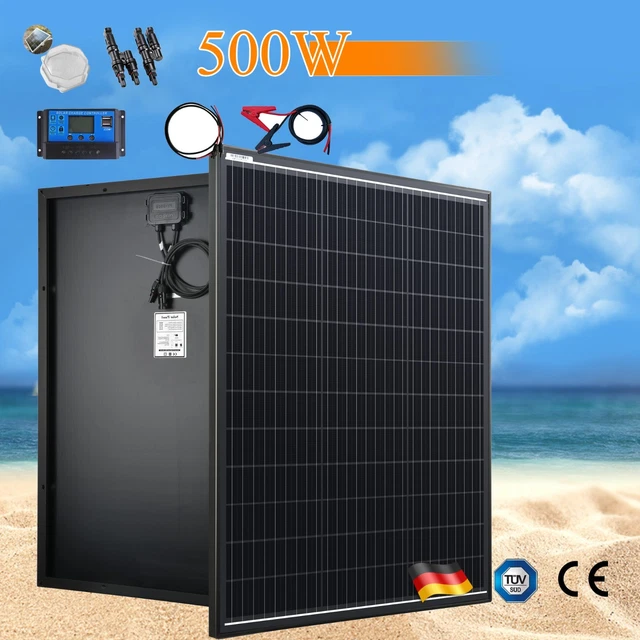 12V 500W BLACK Solar Panel Kit Mono Fixed Battery Home RV Caravan ...