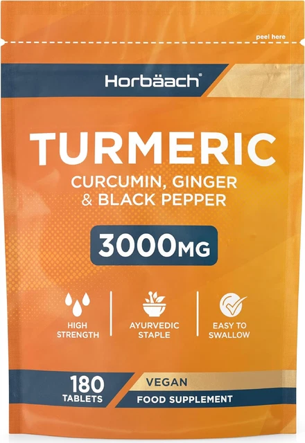 TURMERIC TABLETS 3000MG with Black Pepper, Ginger & Curcumin Supplement ...