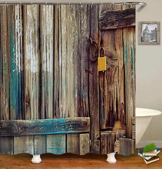 An Iron Lock Wooden Door 3d Shower Curtain Polyester Bathroom Decor