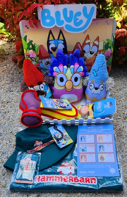 BLUEY HAMMERBARN BUNNINGS FULL SET Plush Hecuba Gnome, Toys, Hat, Bag ...