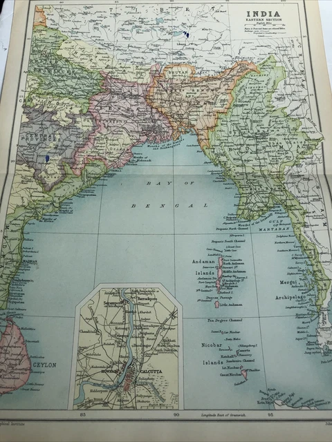 1910: ANTIQUE MAP Of India Eastern Section Original Vintage Colour ...