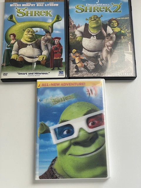 SHREK MOVIE LOT Shrek 1 Shrek 2 and Shrek 3D with 3D Glasses Dreamworks ...