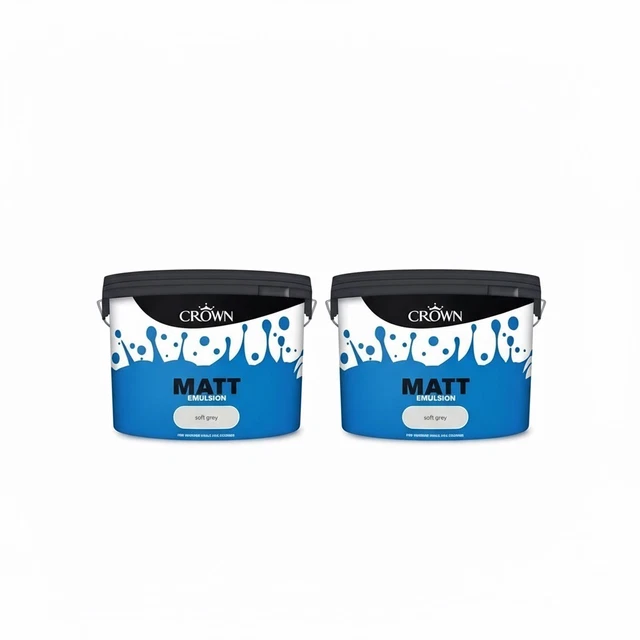 CROWN SOFT GREY Matt Emulsion Paint 10L × 2 Pack of 2 Interior Walls ...