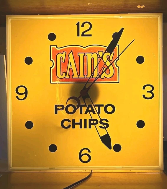 VINTAGE CAIN'S POTATO Chips Lighted Advertising Clock Collectible 16 ...