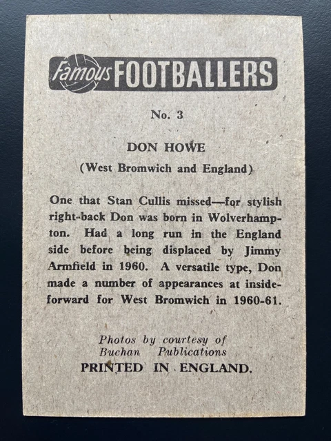 RARE 1960 CHIX Famous Footballers #3 Don Howe West Bromwich Albion £8. ...