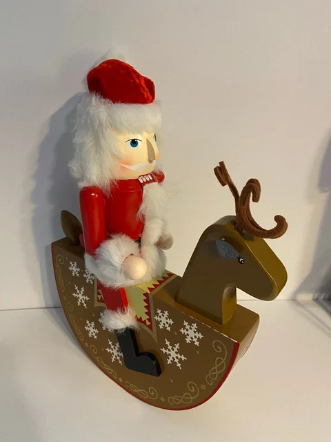 RARE CHRISTMAS NUTCRACKER Santa on a Rocking Reindeer Stands 13" Wood ...
