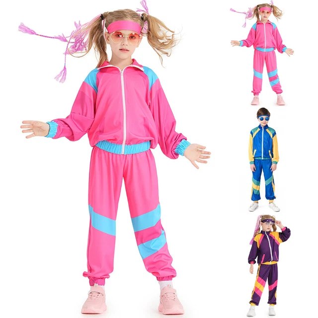 KIDS BOYS GIRLS 80s 90s Retro Tracksuit Costume Shell Suit Party Disco ...