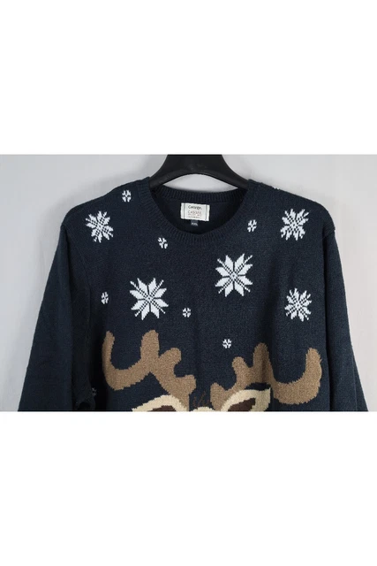 GEORGE MENS CHRISTMAS Jumper Reindeer Pom Pom Nose Navy Size XXL 2XL ...