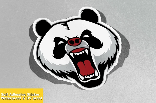 PANDA ANGRY FURIOUS Face Mascot Vinyl Sticker Decal Window Car Van Bike ...