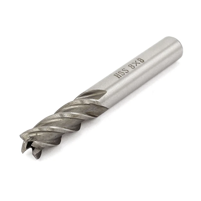 8MM X 8MM Helical Groove HSS Straight Shank 4 Flutes End Mill Cutter ...