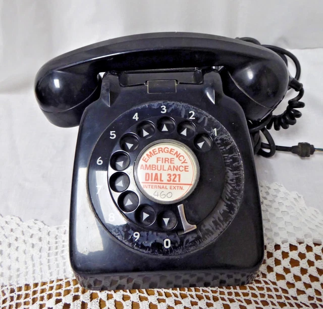 VINTAGE ORIGINAL BLACK 1960s 70s Rotary Dial Bell Telephone England 9.5 ...