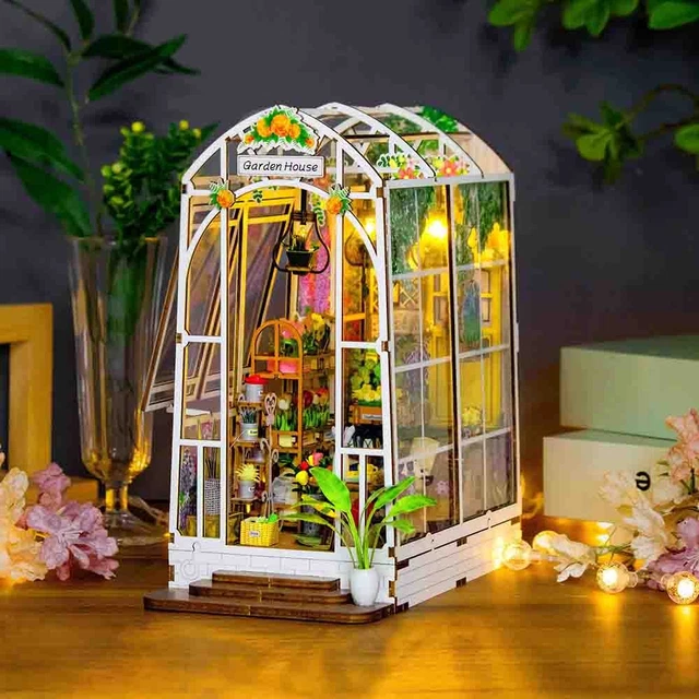 BOOK NOOK KIT with LED DIY Dollhouse Book Shelf Decor Xmas Gift Insert ...