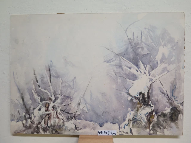 ANCIENNE TABLEAU PEINTURE Aquarelle Signé Pancaldi Avec Technique Givre 1964 P25 EUR 108,90 ...