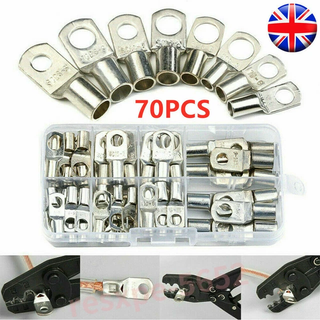 70 COPPER TUBE Terminal Set Battery Welding Cable Lug Ring Crimp ...