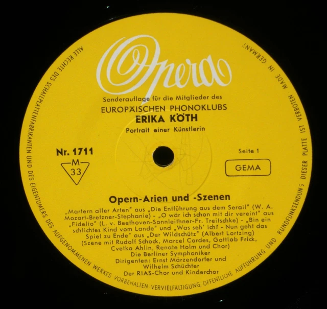 ERIKA KÖTH: MOZART, Beethoven, Lortzing, Zeller... Opera 1711 LP EX ...