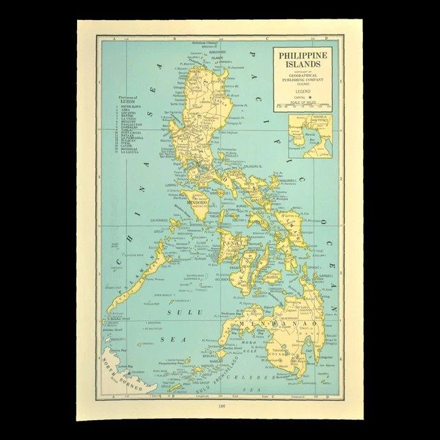 VINTAGE PHILIPPINES MAP of the Philippine Islands Wall Art Old Original ...
