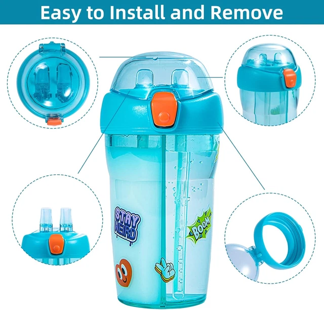 WATER BOTTLE WITH Dual Straw Two Cups, 14 Oz Tritan BPA Free Plastic ...