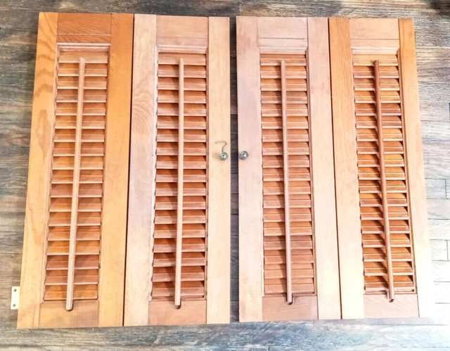 VINTAGE LOUVER WINDOW Shutters Set Wood Brown 14 x 23 $70.00 - PicClick