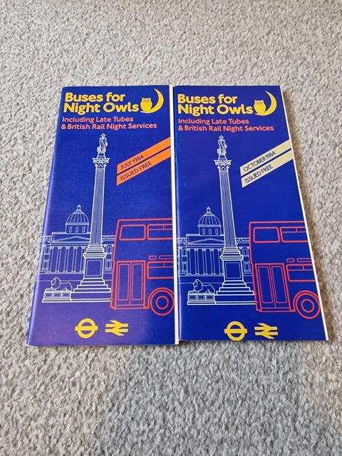 LONDON BUSES NIGHT Buses Timetable (Buses for Night Owls) 1984 (x2) £3. ...