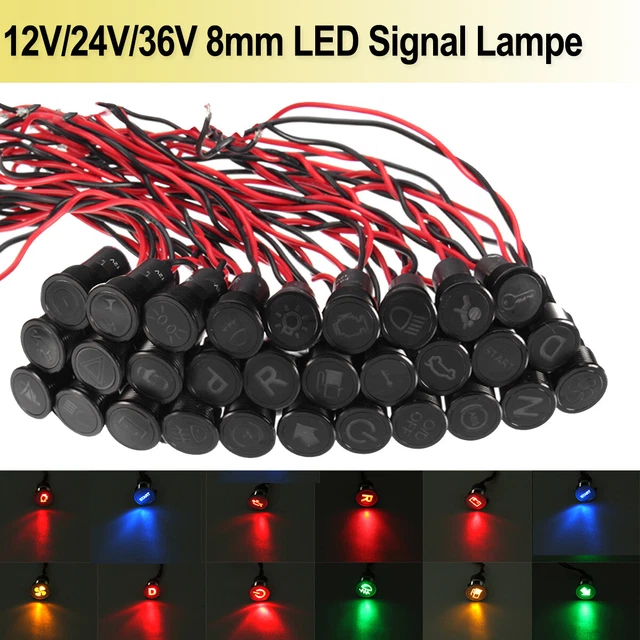 8MM 12V-36V CAR LED Symbol Dash Panel Mount Indicator Warning Signal ...
