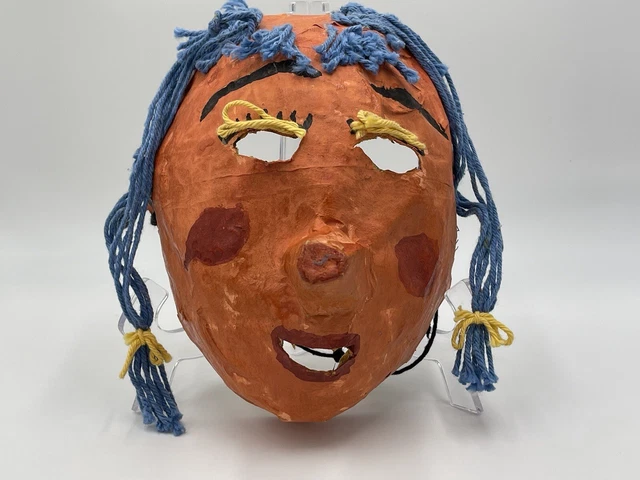 VINTAGE PAPER MACHE Halloween Creepy Weird Girl Face Braids Hand ...