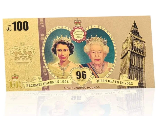 QUEEN ELIZABETH LL 100 Pound Gold Foiled Banknote - Buckingham Palace ...