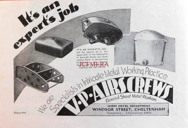 WW2 ORIGINAL EPHEMERA : 'V P AIRSCREWS' General Sheet Metal Workers ...