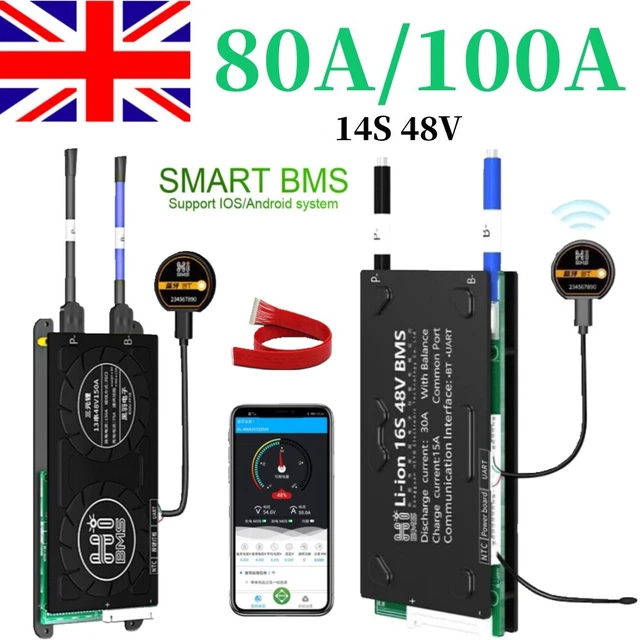 14S 48V 80A-100A Li-ion Smart BMS Battery Common Port w/Balance ...