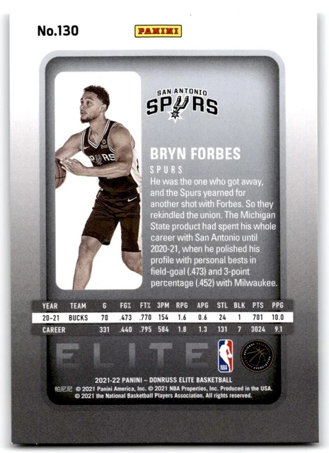 2021-22 PANINI DONRUSS Elite Bryn Forbes San Antonio Spurs #130 EUR 2 ...