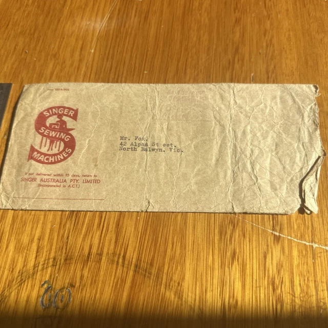 SINGER SEWING MACHINES Vintage 1960’s Used Envelope Australian $10.00 ...
