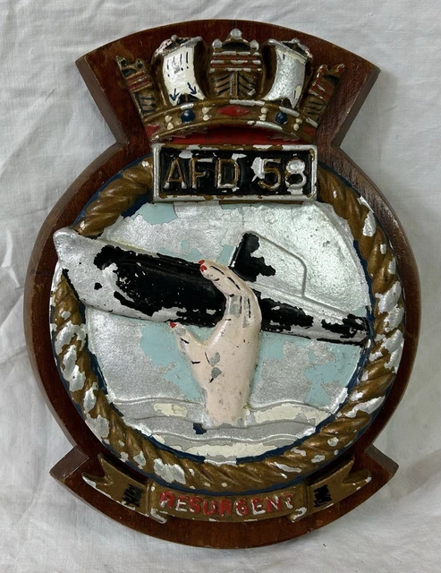VINTAGE ROYAL NAVY AFD 58, RFA Resurgent Badge, Tampion, Plaque, Crest ...