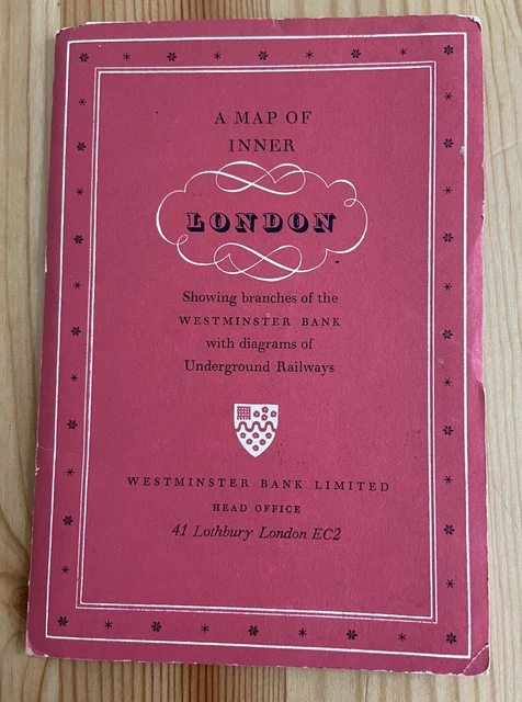 VINTAGE MAP OF Inner London Showing Branches Of Westminster Bank £1.00 ...